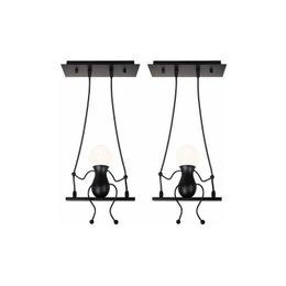 2er Set Pendelleuchte Männchen Eisen Lampe Kreatives Menschen Design Moderne Pendelleuchte Kinder Schlafzimmer Wohnzimmer E27 Schwarz Hiasdfls