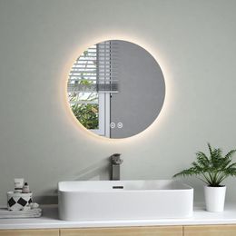 Badspiegel mit Beleuchtung Rund led Wandspiegel Badezimmerspiegel mit Touch und 3 Lichtfarbe Dimmbar 50cm - S'afielina