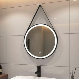 Led Badspiegel Rund Badezimmerspiegel mit Beleuchtung Schwarzer Rahmen Wandspiegel mit Touch-Schalter, Kaltweiß 6500K 50 cm - S'afielina