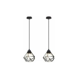 2x Metall Kronleuchter Pendelleuchte Käfig Diamant Eisenseil Einstellbare Lampe Wohnzimmer E27 Edison Küchenbar Schwarz (keine LED-Birne) Hiasdfls