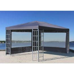 Metall Pavillon 3x4m Silver mit 2 Seitenteilen mit Fenster Garten Partyzelt Anthrazit