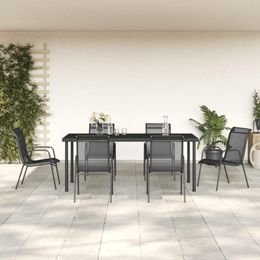 7-tlg. Garten-Essgruppe,Gartenmöbel Set,Terrassen/Balkon/Outdoor-Essgruppe Schwarz Stahl und Textilene AGHDE514442 MAISONCHIC
