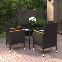 5-tlg. Garten-Essgruppe,Gartenmöbel Set mit Auflagen Poly Rattan und Glas vidaXL