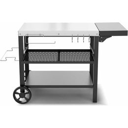 Grilltisch mit 3 Ablagen, Pizzaofenständer, Grilltisch für den Außenbereich, Arbeitswagen mit drei Regalen, Outdoor Servierwagen Beistelltisch, mit