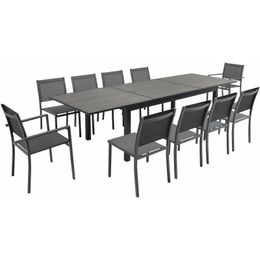 Ausziehbarer Gartentisch mit 10 Plätzen aus Aluminium, Nizza Grau - Braun