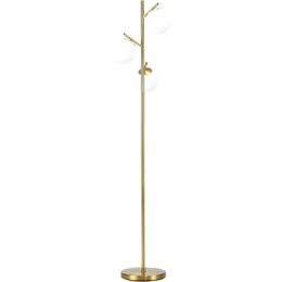 HOMCOM Stehleuchte im Retro-Design, Stehlampe, Stehlampe mit 3 Lampenschirmen, Glas, Gold - Gold