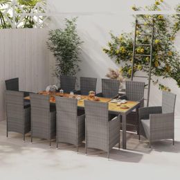 11-tlg. Garten-Essgruppe,Gartenmöbel Set mit Auflagen Poly Rattan Grau vidaXL