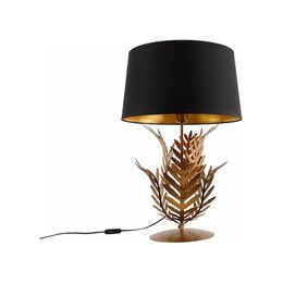 Qazqa Tischlampe Gold mit schwarzem Baumwollschirm 40 cm - Botanica - Schwarz