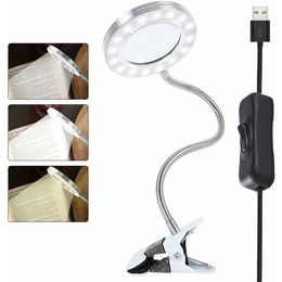 8-fache LED-Lupenlampe, tragbare Aufstecklampe, Schreibtischlampe, 360°-Drehung, wiederaufladbare USB-Kosmetiklampe, Augenschutz zum Lesen von