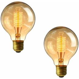 Edison G80 60 w Schraub-Glühbirne – 2er Pack Vintage dimmbare E27 Schraub-Glühbirnen, dekorative Spiral-Glühlampen, warmweiß 2700K