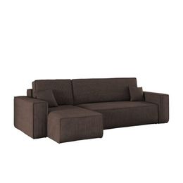 Kaiser Ecksofa mit schlaffunktion und bettkasten, Eckcouch best stoff Poso Dicker Cord viele farben Braun l