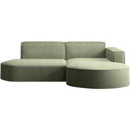 Kaiser Ecksofa Designer modena studio stoff Dicker cord Poso Hellgrün Rechts