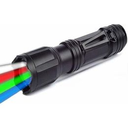 LED-taktische Taschenlampe mit rotem grünem weißem Blau, 4 Farben 1 Lampe Zoomable Multifunktionswasserfest Für Nachtsicht, Angeln, Camping, Jagd
