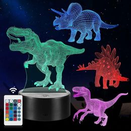 Dinosaurier-Nachtlicht, 3D-Dinosaurier-Lampengeschenke mit 16 Farbwechseln und Fernbedienung, Geschenke für Kinder ab 3 4 5 6 Jahren, Nachttischlampe