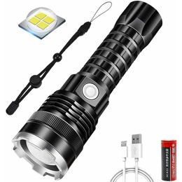Hiasdfls - XHP70 LED-Taschenlampe, superhelle, wiederaufladbare, tragbare Taschenlampe, 12000 Lumen, zoombare, wasserdichte Taschenlampe, 5 Modi,