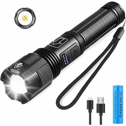 LED-Taschenlampen -XHP50 3000 Lumen - mit Batterie 18650 wiederaufladbar, 3800mAh / Zoom / wasserdicht / 5 Helligkeitsmodi, Camping, Wandern und