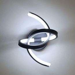 Hiasdfls - Moderne LED-Wandleuchte, schwarze Spiral-Wandleuchte, 20 w, kreatives Design, gebogene Metall-Acryl-Leuchte, kühles Weiß, geeignet für