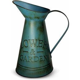 Vintage Vase, Metallvase, 1 dekorative Vase, Retro-Stil, robust und langlebig, dekorative Vase für Garten oder Zuhause (12 x 9,5 x 22 cm, blau)