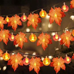Hiasdfls - Kürbis-Ahornblatt-Lichterkette, Halloween-LED-Deko-Lichter, Indoor-Outdoor-Party-Dekoration, Herbst-Lichterkette (3m/20 led)