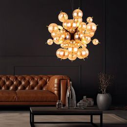 Globo Pendelleuchte Hängelampe Deckenleuchte Esszimmerlampe Glas Amber Gold d 55 cm