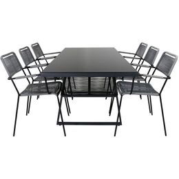 ebuy24 Dallas Gartenset Tisch 90x193cm und 6 Stühle ArmlehneG Lindos schwarz.