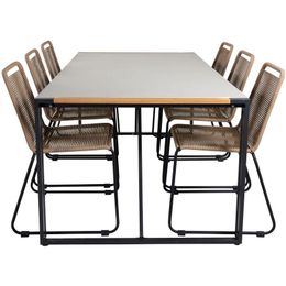 ebuy24 Texas Gartenset Tisch 100x200cm und 6 Stühle stabelL Lindos schwarz, natur, grau.