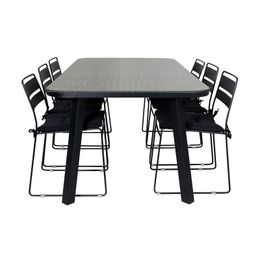 ebuy24 Paola Gartenset Tisch 100x200cm und 6 Stühle Lina schwarz, natur.