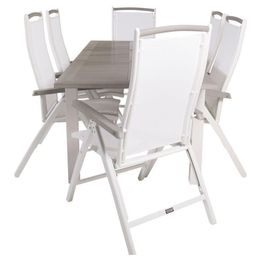 ebuy24 Albany Gartenset Tisch 90x152/210cm und 6 Stühle 5posalu Albany weiß, grau, cremefarben.