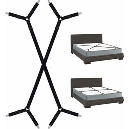 Bettlakengurte, 2 verstellbare lange Bettlakenstützgurte, strapazierfähige Bettlakenklammern, Hosenträger, schwarz