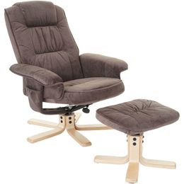 HHG Relaxsessel H56, Fernsehsessel TV-Sessel mit Hocker, Stoff/Textil Wildlederimitat braun - brown