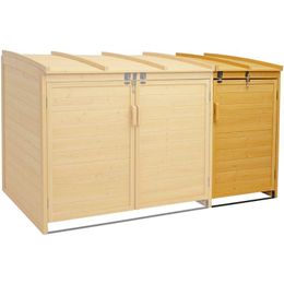 Xl 1er-/2er-Mülltonnenverkleidung Erweiterung HHG 688b, Mülltonnenbox, 138x69x105cm Holz MVG-zertifiziert braun - brown