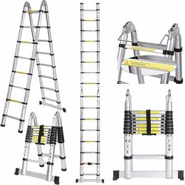 5.0 m Teleskopleiter – Ausziehbar Aluleiter (2.5 m + 2.5 m) – Mehrzweckleiter Aluminium 150 kg Belastbarkeit