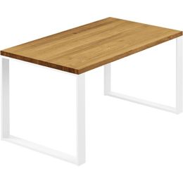 Esstisch Küchentisch Schreibtisch Couchtisch aus Massivholz, 140x80x76 cm (AxBxH), Modern, Rustikal / Weiss, LAG-01-A-003-9016M - Lamo Manufaktur