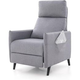 Sessel mit Liegefunktion, verstellbarer Rückenlehne & Fußstütze, 2 Magazintaschen, Relaxsessel aus Leinenstoff, Fernsehsessel Hellgrau - Costway