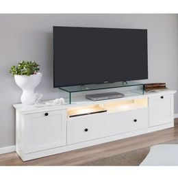 Lomadox Tv Lowboard mit led Unterbaubeleuchtung BERGAMA-19 weiß Landhausstil, b/h/t: ca. 177/49/41 cm - weiß
