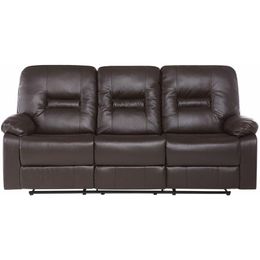 Beliani Sofa Braun Kunstleder 3-Sitzer Relaxfunktion Retro Wohnzimmer - Braun