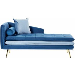 Beliani Chaiselongue Linksseitig Marine- und Hellblau Samtstoff Metallfüße Goldene Beine Kissen Inklusive Glamourös Wohzimmer