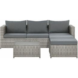 Beliani Lounge Set Polyrattan Hellgrau 5-Sitzer Linksseitig mit 2 Ottomanen und Auflagen in Grau Klassisch Gartenausstattung Terrasse - Grau