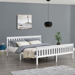 Holzbett Breda 180x200 cm mit hohem Kopfteil Weiß en.casa - Weiß