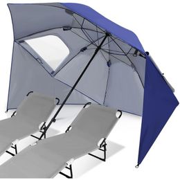 HENGDA Sonnenschirm Sonnenschutz UV-Schutz upf 50+ 210cm aus Stahl mit Kippfunktion Strandschirm Balkonschirm Gartenschirm - Blau