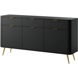 Oval - Sideboard Kombikommode mit drei Schubladen, Schwarz, 163,5 cm breit - Selsey