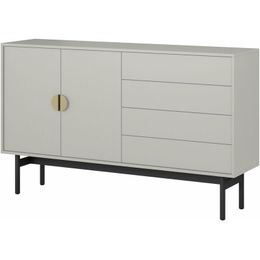 Stoon - Sideboard 2-türig mit 4 Schubladen, Grau-Beige Taupe mit schwarzem Metallgestell, 154 cm - Selsey