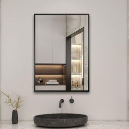 Rechteckig Dekorativer Spiegel mit schwarzer Aluminiumrahmen Einfacher Wandspiegel Kosmetikspiegel für Schlafzimmer Wohnzimmer Badezimmer 70x50cm
