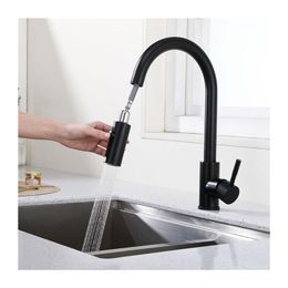 Ubeegol - Wasserhahn Küche Schwarz Hochdruck Küchenarmatur Ausziehbar 360° Drehbar Mischbatterie Küche Wasserhahn Ausziehbar mit 2 Modus Armatur