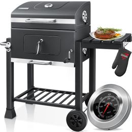 Kesser® Grill Grillwagen XXL Holzkohlegrill mit Deckel, Rädern, Edelstahl-Griff, Grillrost und Thermometer Holzkohle kohlegrill Wagen groß Kohle BBQ Barbeque Camping, Terrasse, Garten