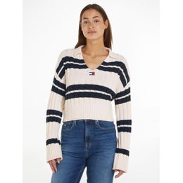 Strickpullover Tommy Jeans Gr. L (40), bunt (wss, bunt) Damen Pullover V-Pullover