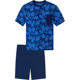 Schiesser Nightwear Shorty, Baumwolle, Brusttasche, für Kinder, blau, 140