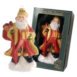 Krebs Glas Lauscha Christbaumschmuck Multicolor 16cm Großer Weihnachtsmann mit Stock und Geschenk