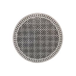 Casa Moro Bistrotisch Mosaiktisch D100 schwarz weiß glasiert rund mit Schmiedeeisen Gestell (Marokkanischer Mosaik Gartentisch Esstisch Terrassentisch