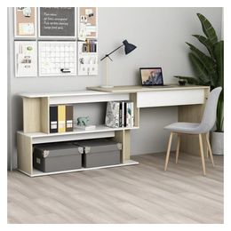 furnicato Schreibtisch Eckschreibtisch Weiß Sonoma-Eiche 200x50x76 cm Holzwerkstoff